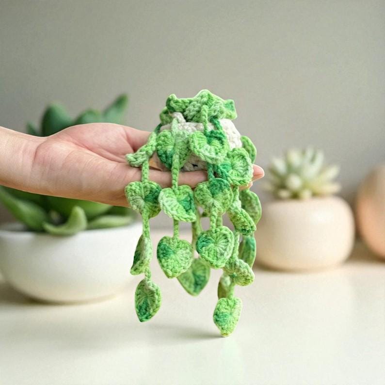 Pothos Plant Crochet Pattern PDF, Car Hanging Plant Amigurumi, Flower ...