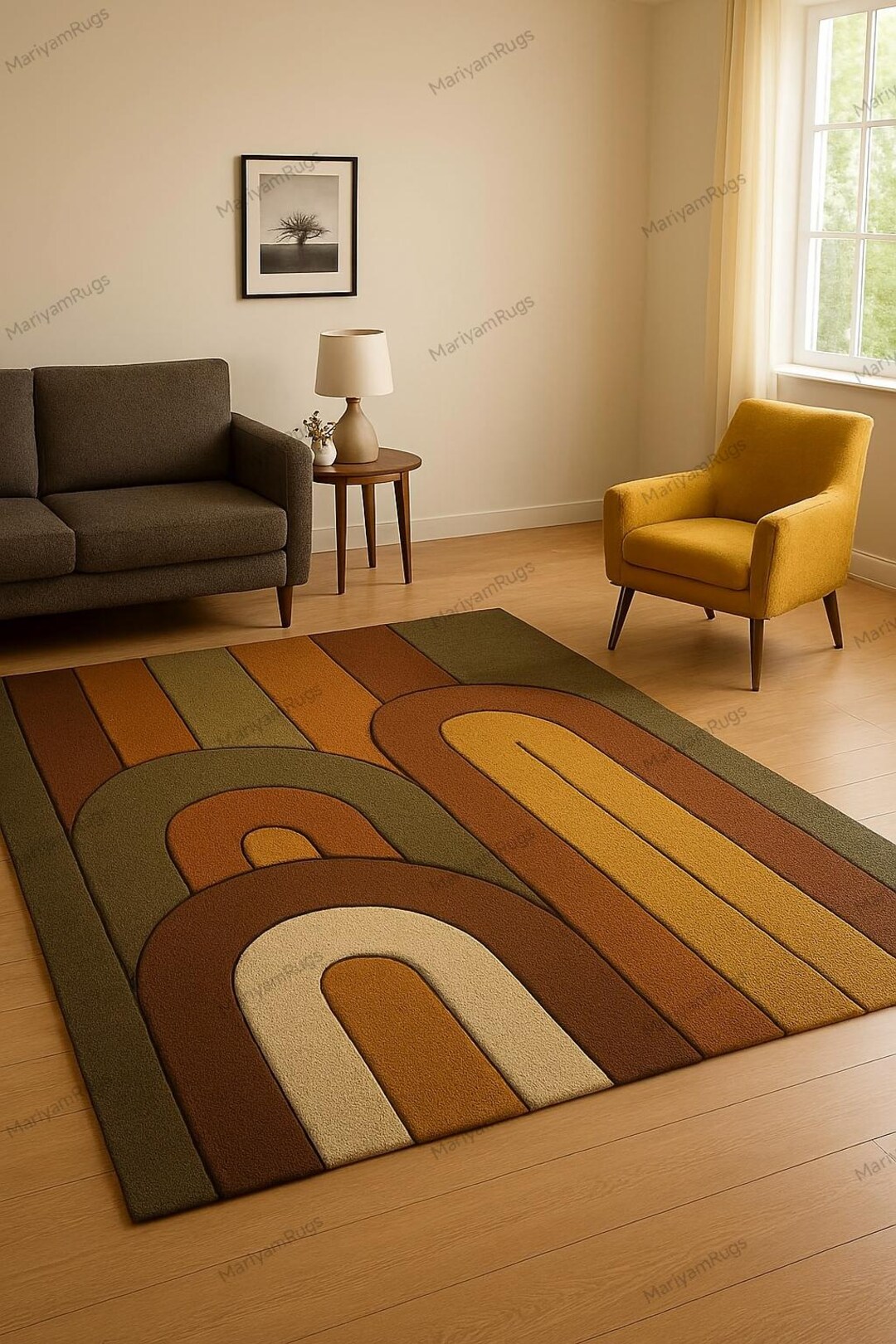 Retro Rainbow Arch Rug | Mid-century Modern Earth Tones - Etsy