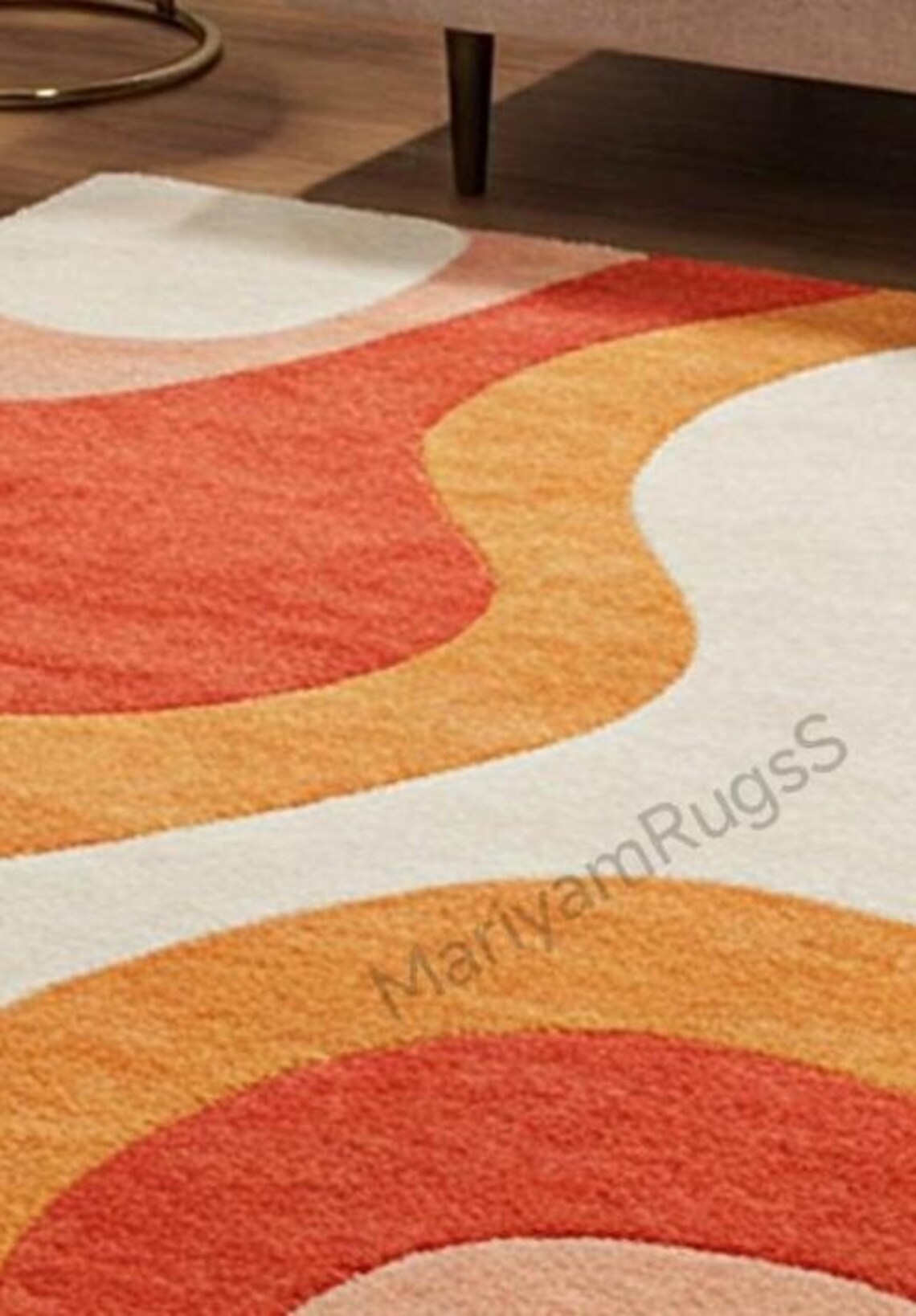 Retro Wavy Rug – 70s Style Tufted Area Rug, Mid Century Modern Floor ...