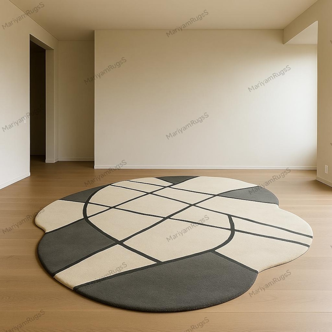 Modern Abstract Organic Shape Rug – Neutral Geometric Area Rug ...