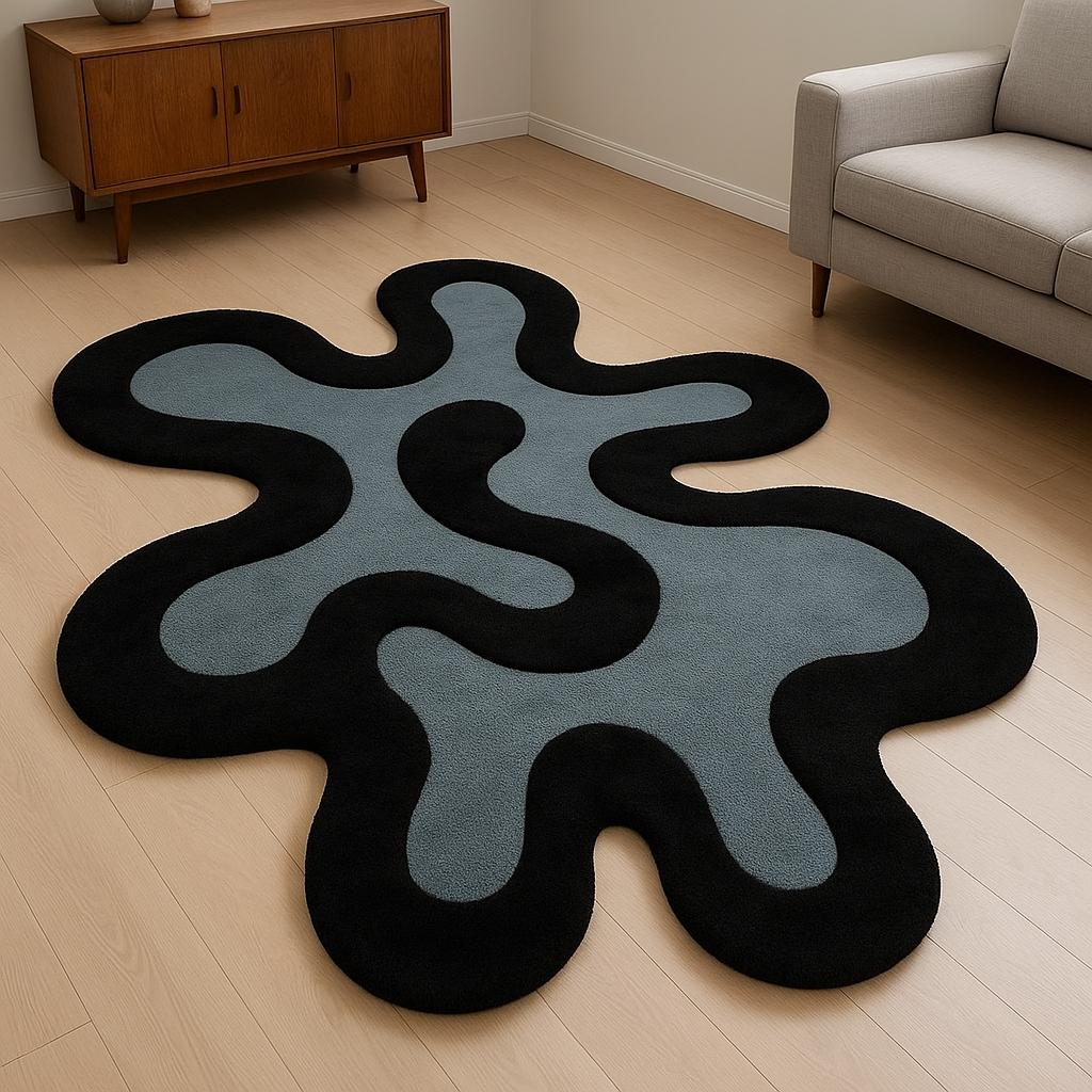 Modern Amoeba Rug – Black and Slate Grey, Funky Abstract Design - Etsy