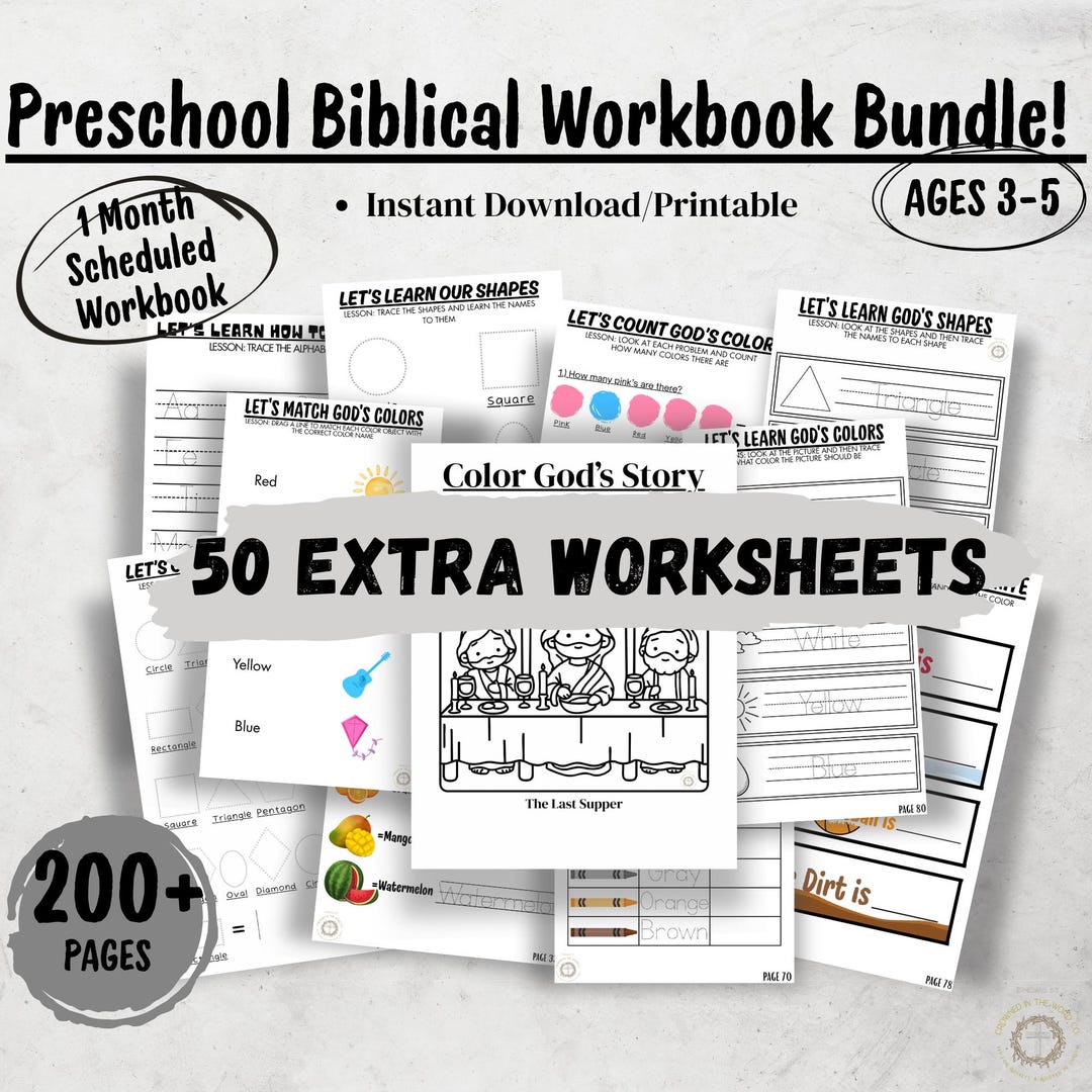 Biblical Preschool Workbook Bundle| Digital Bible Learning Activities ...