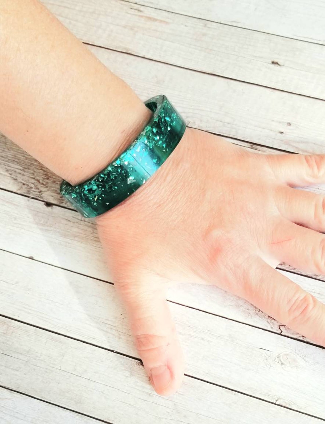 Teal Sparkles Resin Cuff Bracelet Resin Jewelry Glitter - Etsy