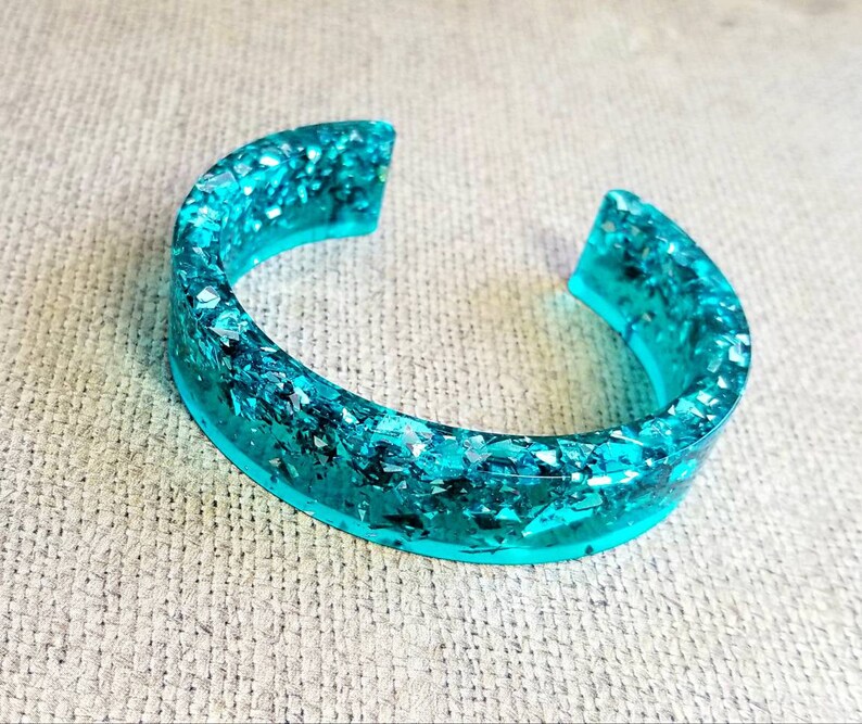 Teal Sparkles Resin Cuff Bracelet Resin Jewelry Glitter - Etsy
