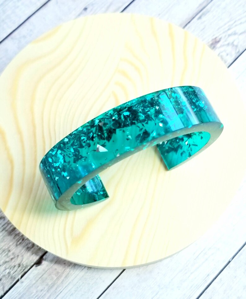 Teal Sparkles Resin Cuff Bracelet Resin Jewelry Glitter - Etsy