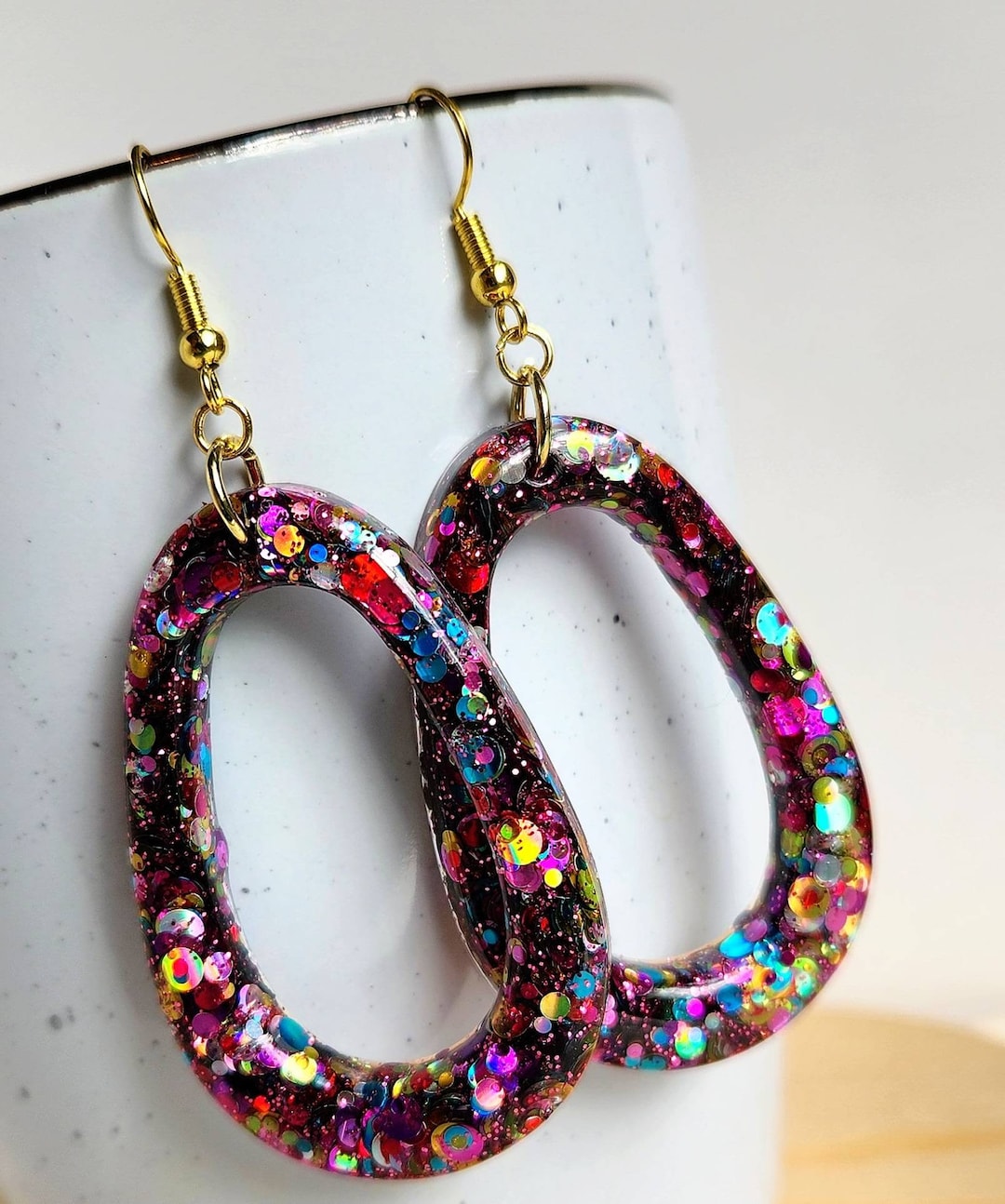 Rainbow Sparkle Hoops, Resin Jewelry, Glitter Earrings, Gift Ideas ...