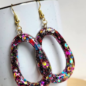 Rainbow Sparkle Hoops, Resin Jewelry, Glitter Earrings, Gift Ideas ...