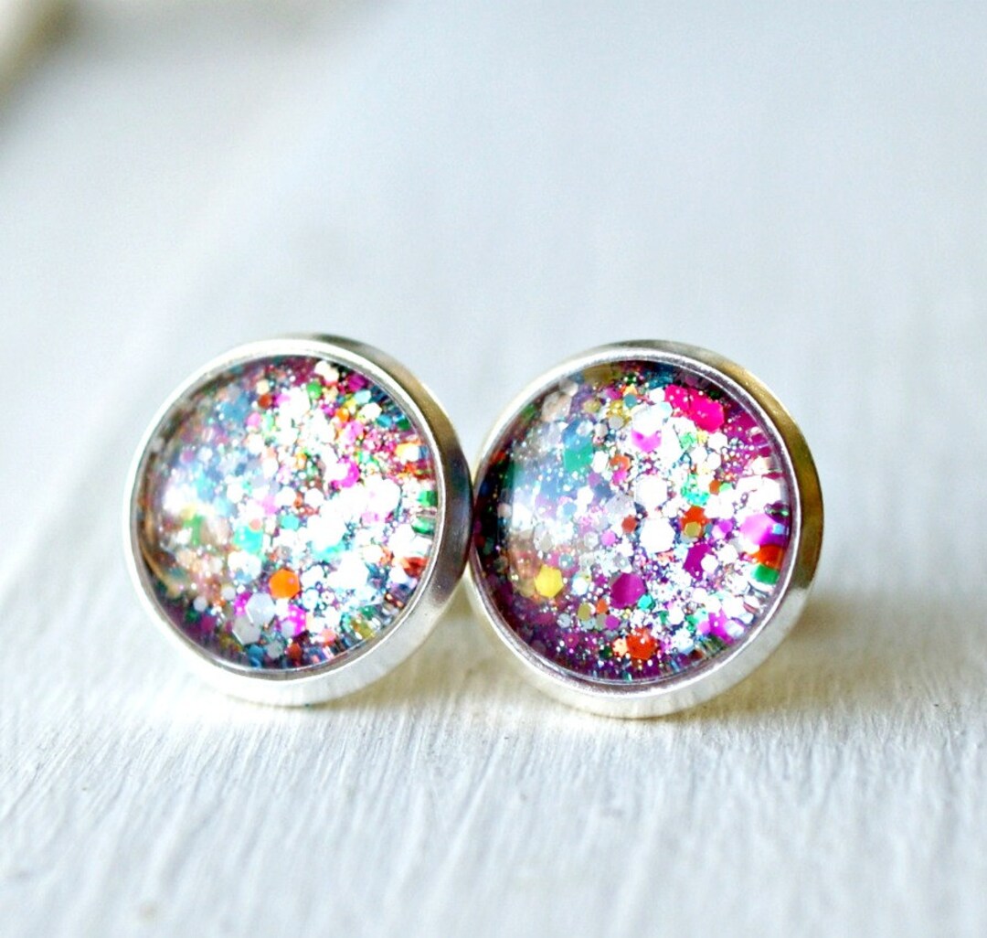 Sparkle Stud Earrings, Colorful Jewelry, Sparkle Earrings, Gift for Her ...