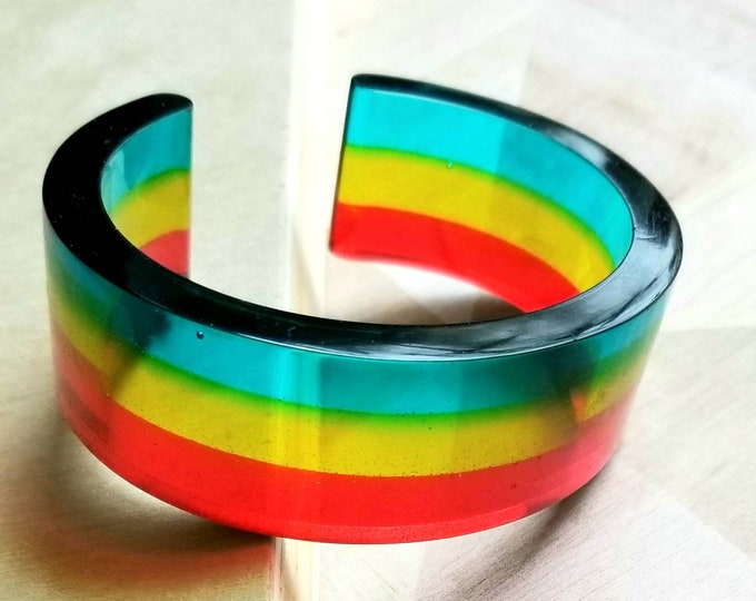 Rainbow Resin Cuff Bracelet, Rainbow Jewelry, Colorful Jewelry, Plastic ...