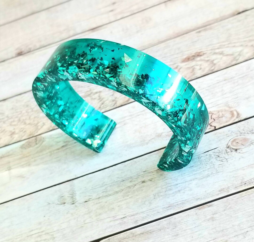 Teal Sparkles Resin Cuff Bracelet, Resin Jewelry, Glitter Jewelry, Gift ...