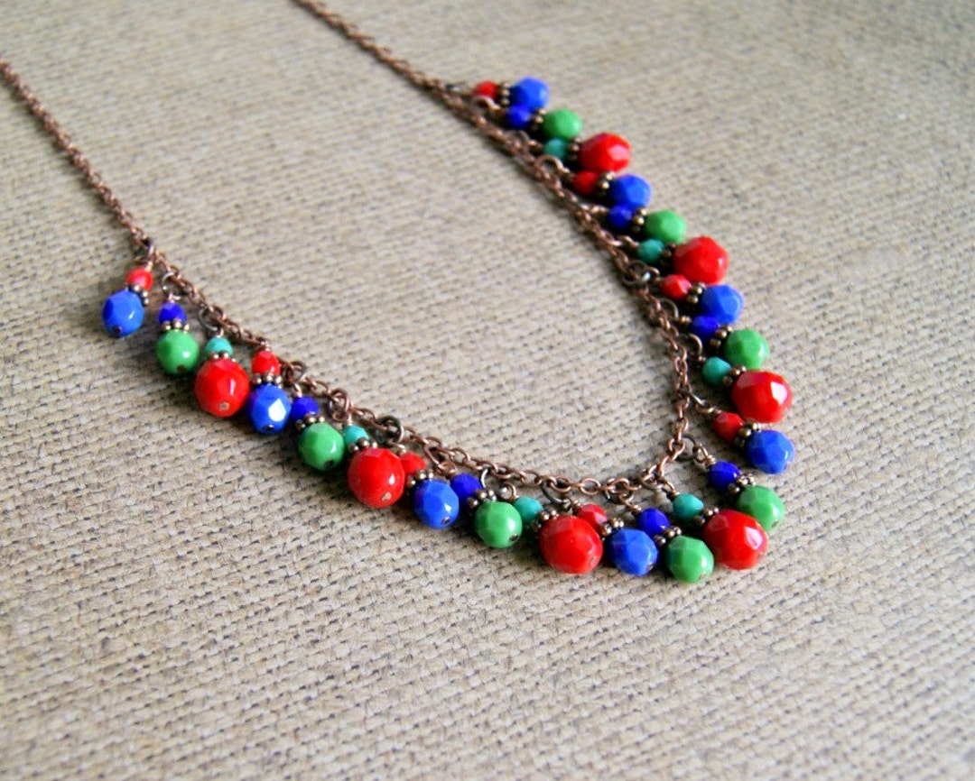 Colorful Beaded Necklace, Boho Jewelry, Bohemian Necklace, Beaded ...