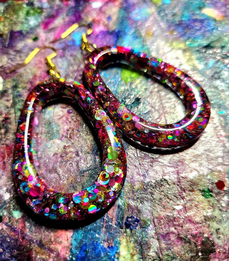 Rainbow Sparkle Hoops Resin Jewelry Glitter Earrings Gift - Etsy