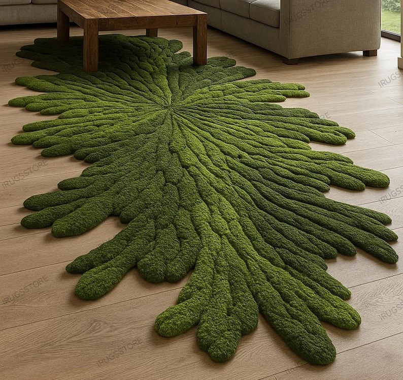 Leaf Shaped Tufted Rug, Handmade Green Area Rug, Nature Inspired ...