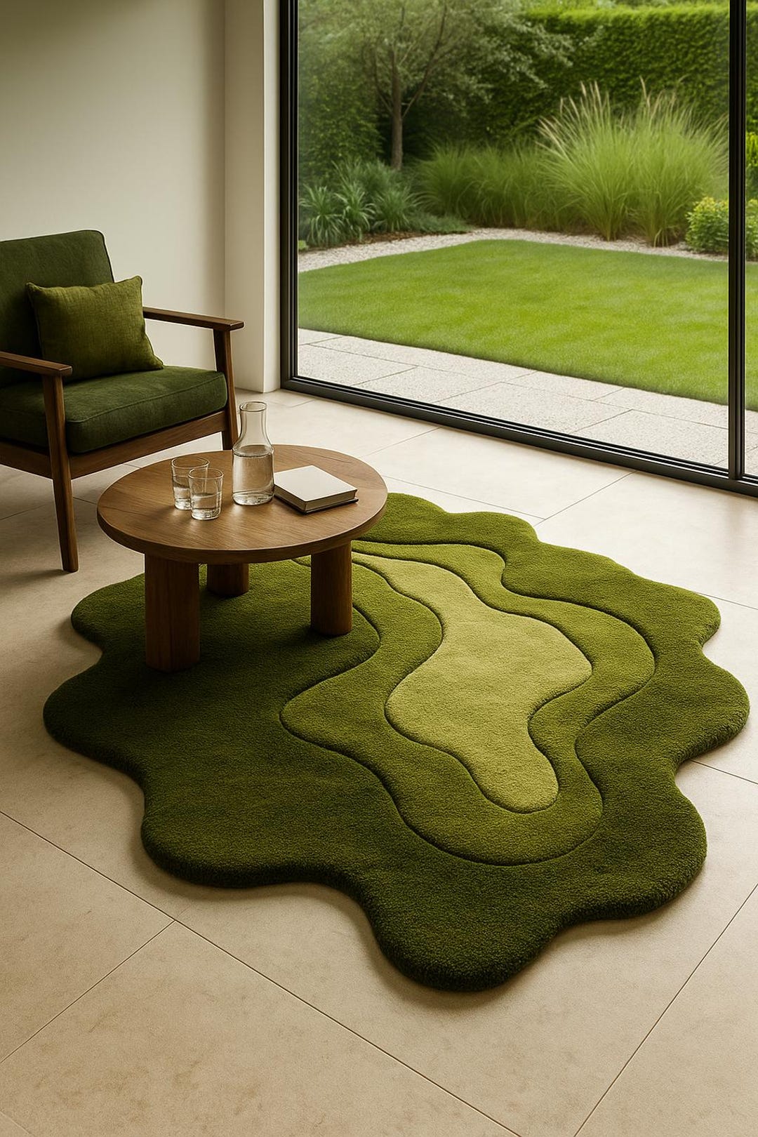 Hand Tufted Wool Rug | Pebble Moss Green Organic Shape - Etsy