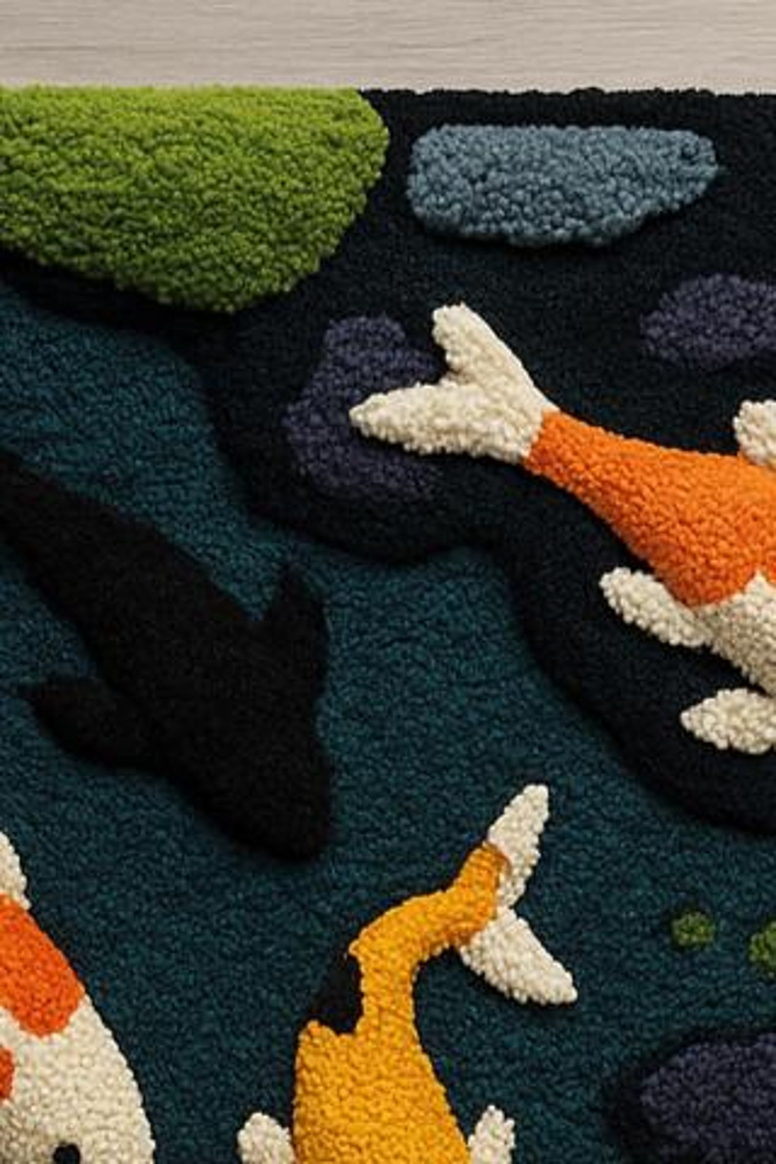 Handmade Koi Fish Rug | Wavy Pond Design Carpet | Japanese Zen Art Rug ...
