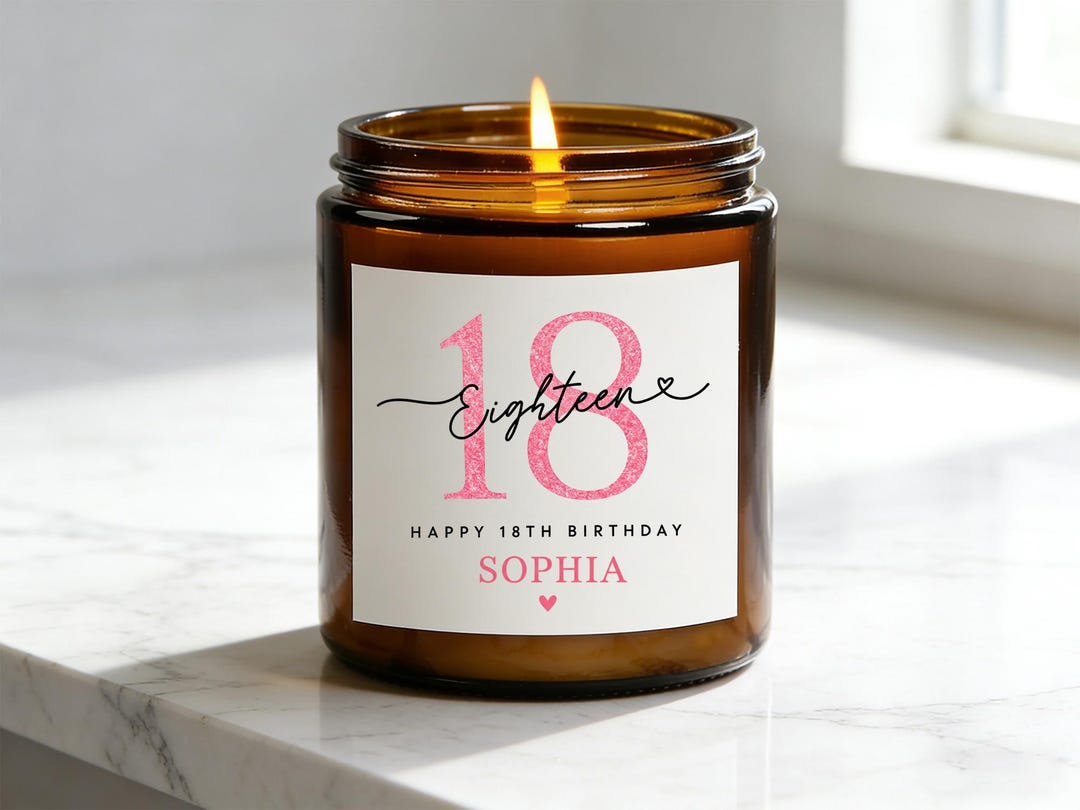 Custom Name 18th Birthday Candle, Custom Name, Jar With Pink 18 Label ...