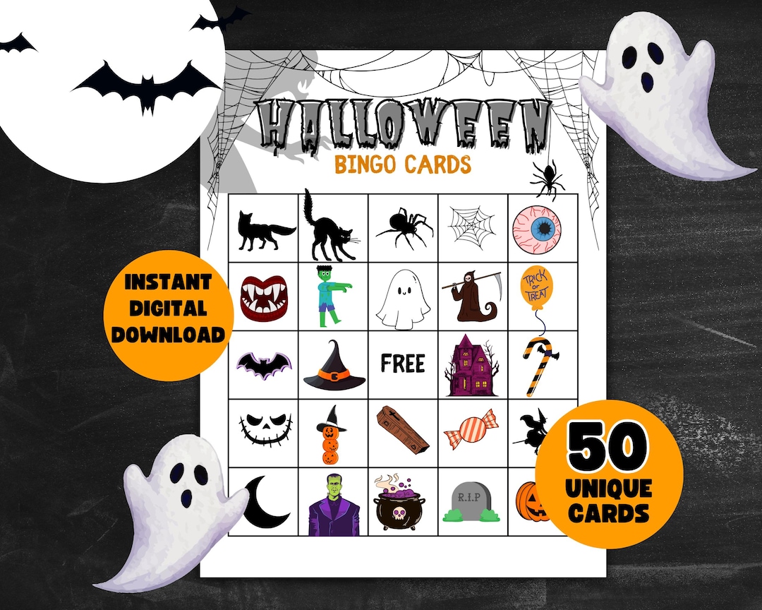 Halloween Bingo Game Printable 50 Halloween Cards Kids Halloween Bingo ...