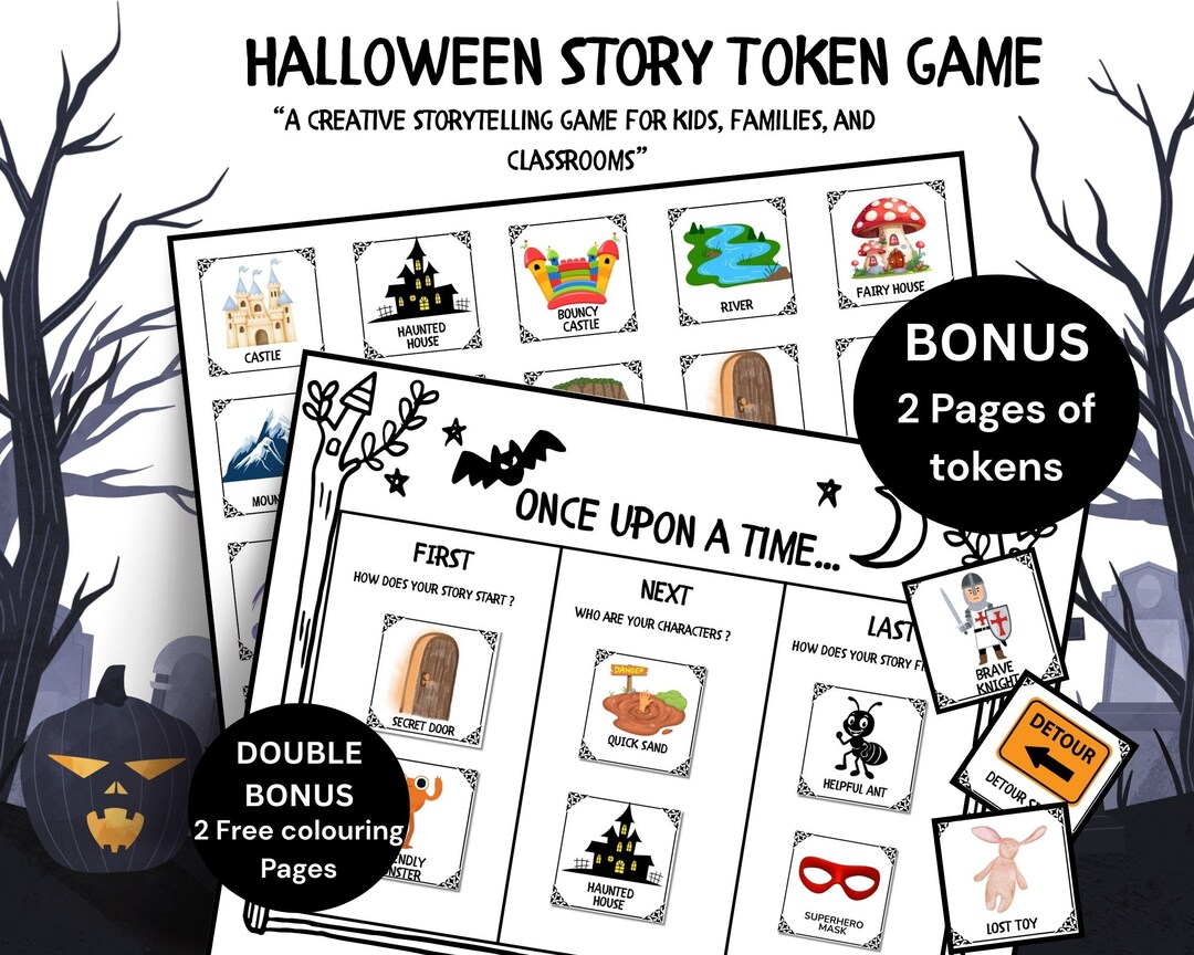 Halloween Story Token Game, Halloween Classroom Writing Activity for ...