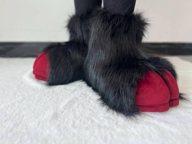 Black Red Furry Hooves Paws Feet, Cosplay Sheep Hooves Shoes, Anime ...