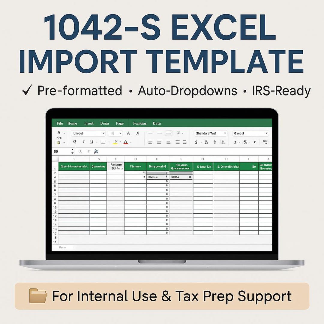 Editable 1042S Excel Template Preformatted Tax Filing Import Tool Easy ...
