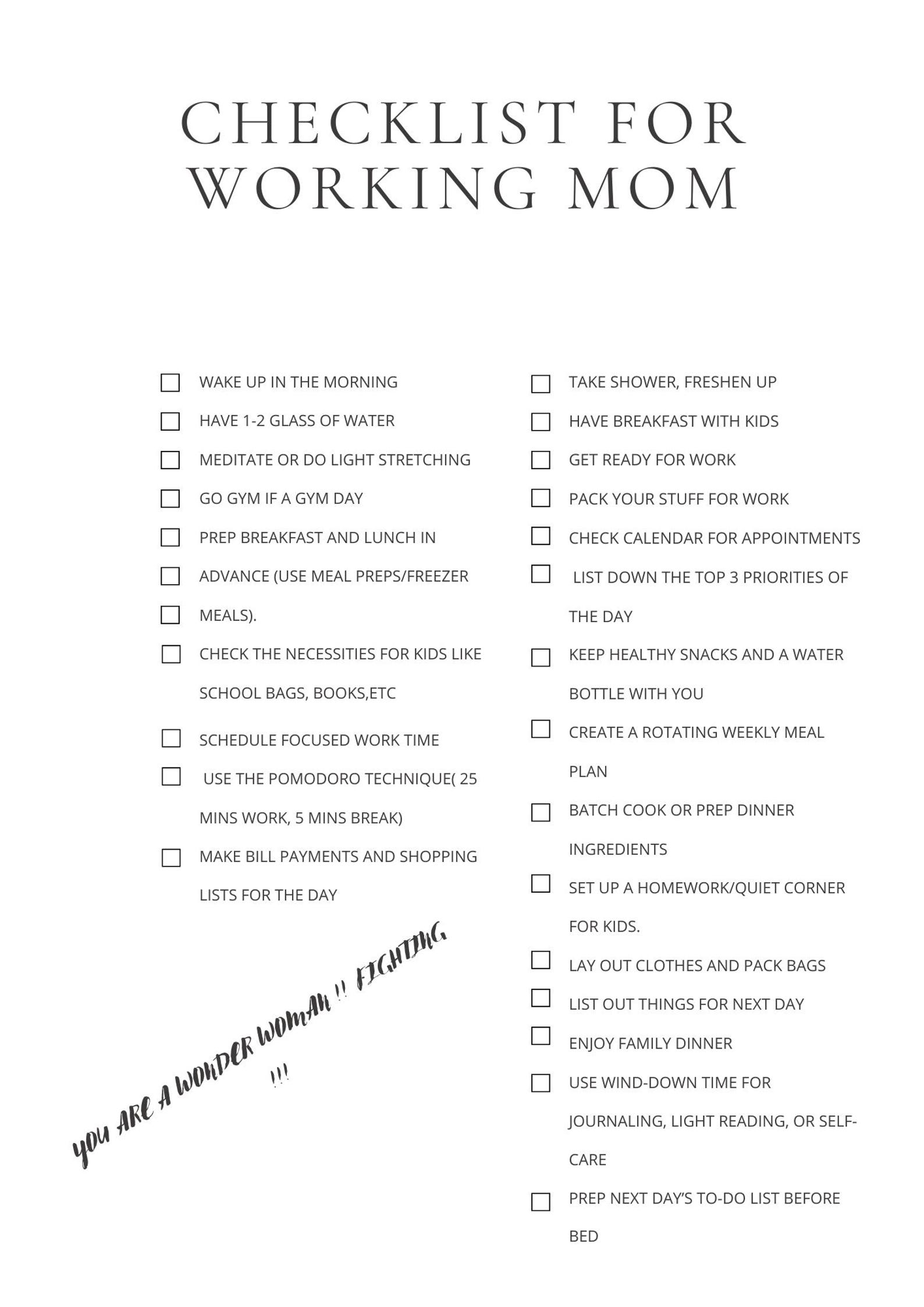 Working Mom Daily Checklist: Self-care & Productivity Planner ...
