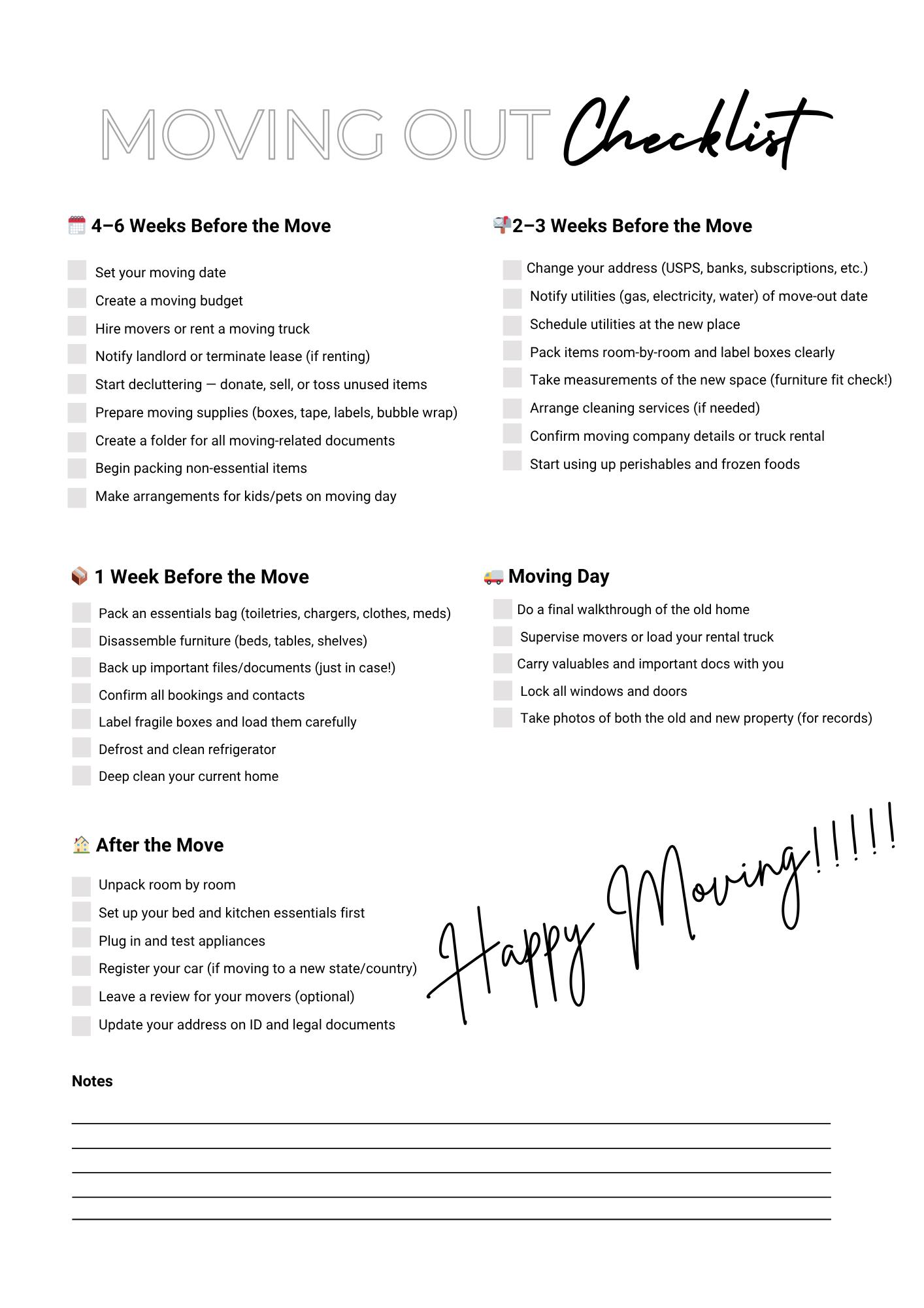 Moving Checklist Printable | Moving Planner PDF | House Moving To-do ...