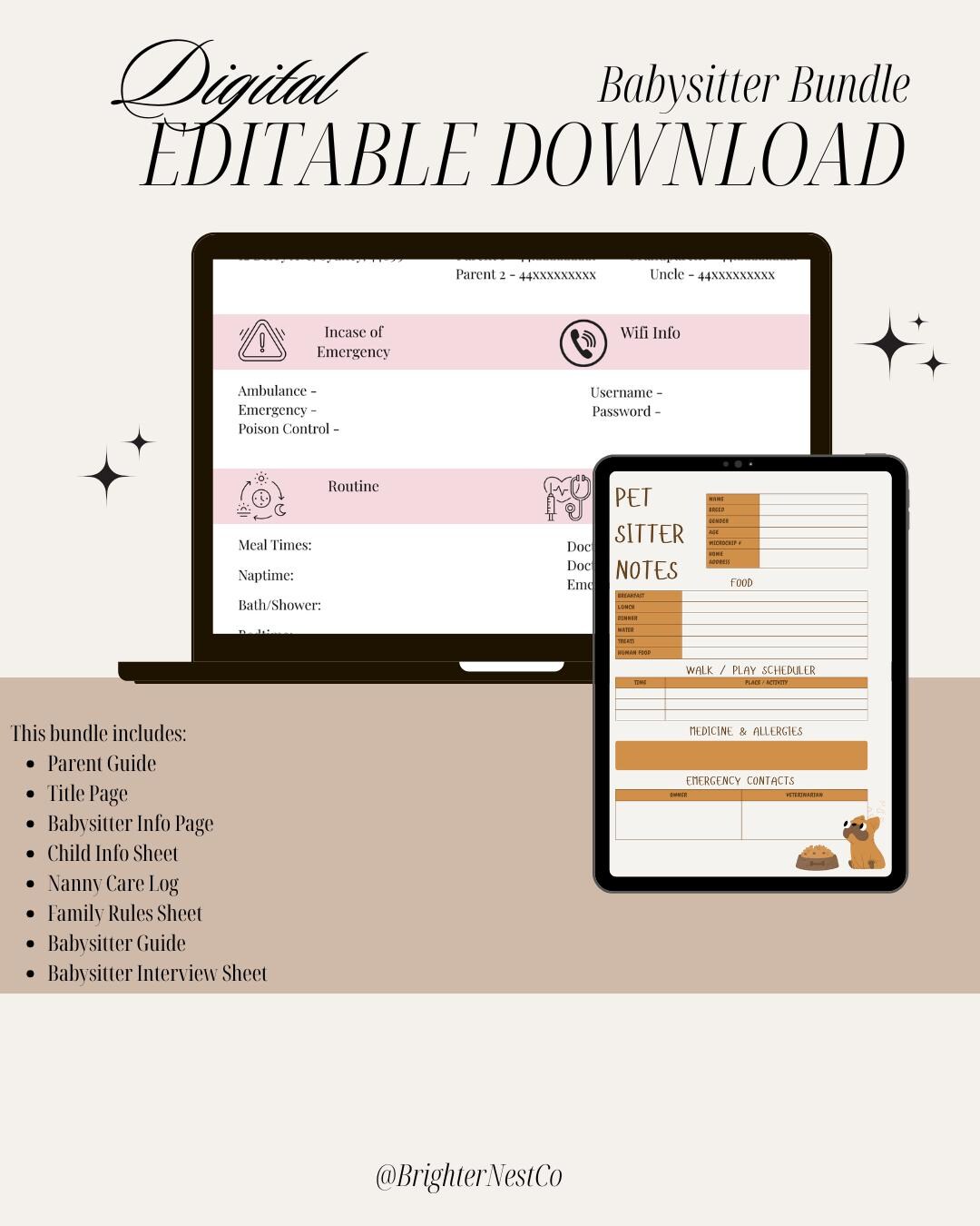 Babysitter Information Bundle | Printable Childcare Forms | Nanny ...