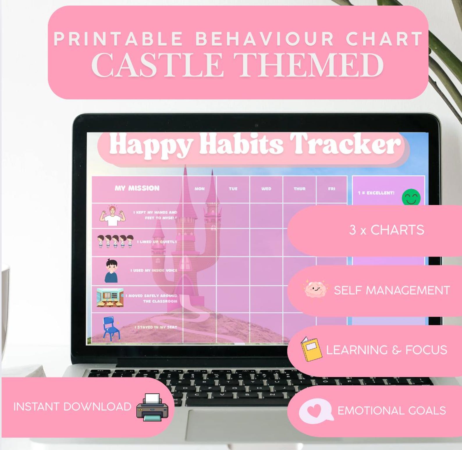 Castle Themed Behaviour Chart Set – Self-management, Focus & Learning ...
