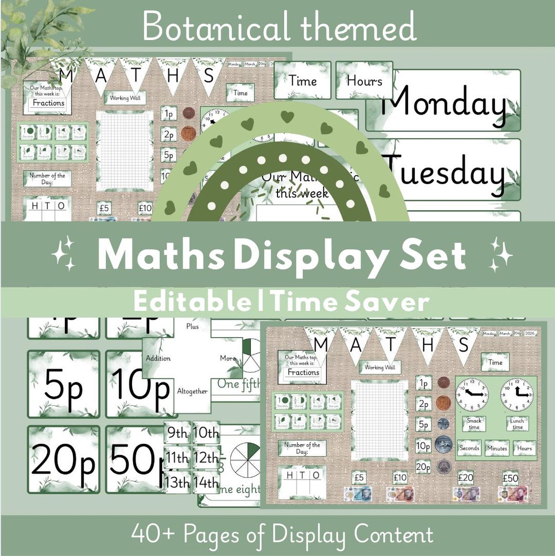 KS1 & KS2 Editable Maths Display Pack Botanical – Classroom Decor ...