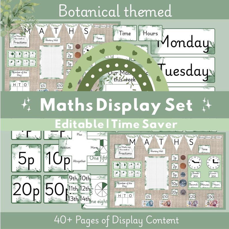 KS1 & KS2 Editable Maths Display Pack Botanical – Classroom Decor ...