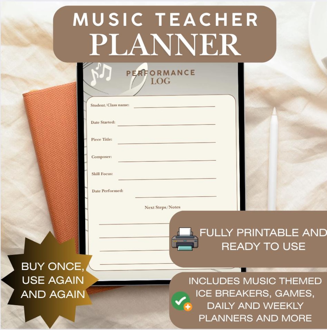Music Teacher Planner | Canva Template for Lesson Planning, Student ...