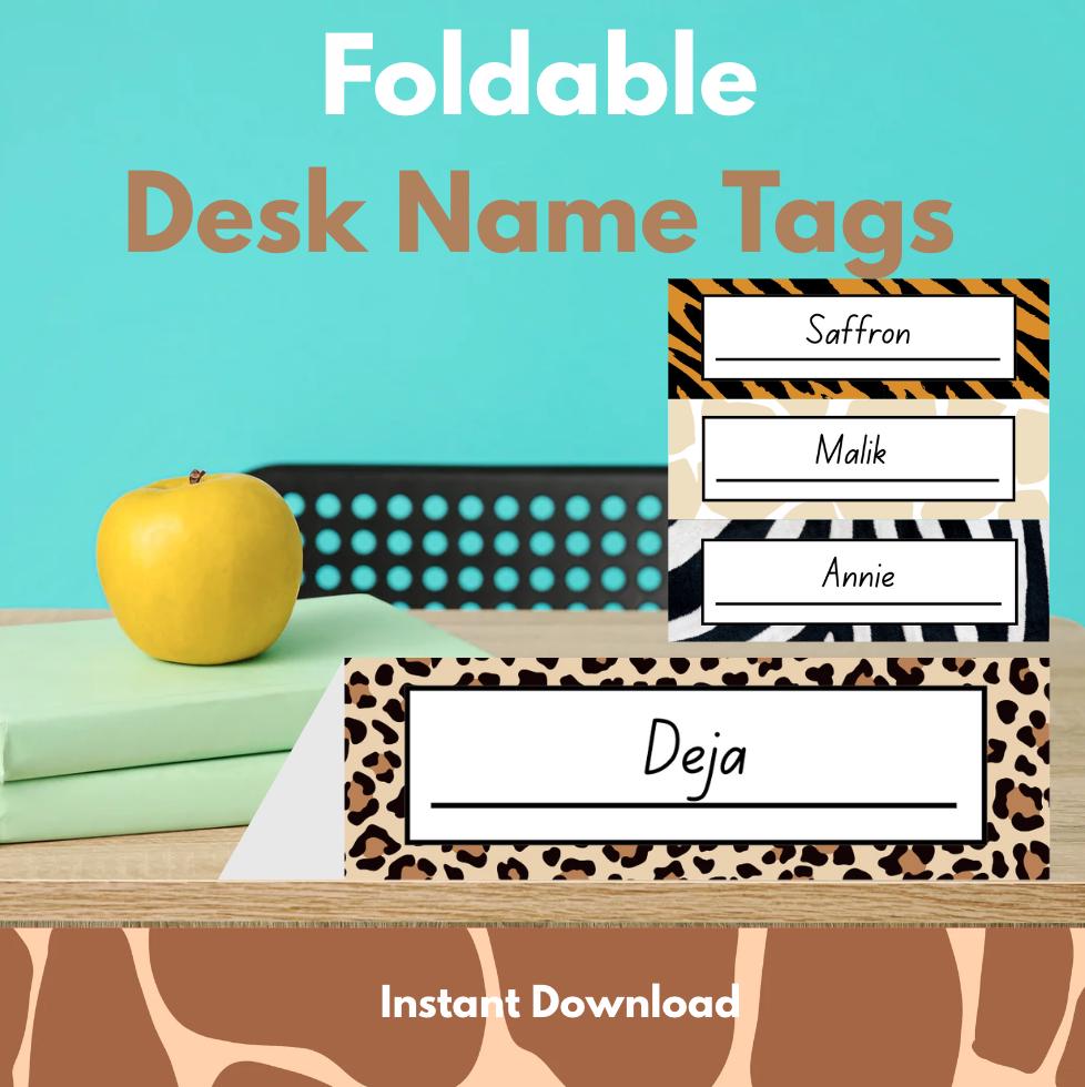 Animal Print Classroom Name Tags: Editable Desk Plates (PDF Canva ...