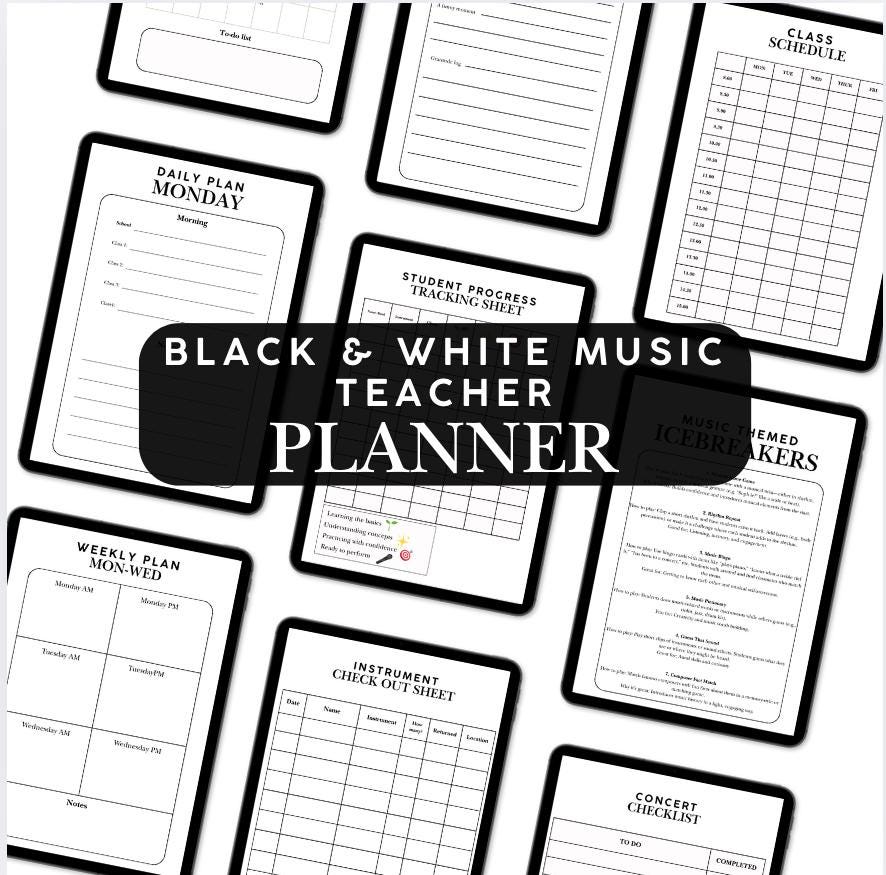 Printable Music Teacher Planner Black & White | Minimal A4 PDF ...