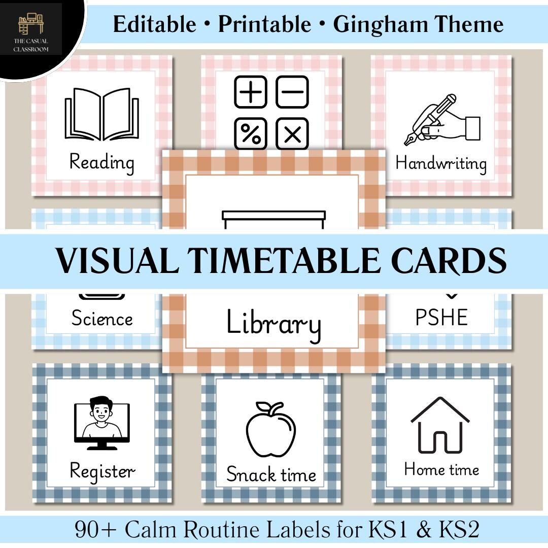 Gingham Visual Timetable – 90+ Classroom Routine & Subject Cards ...