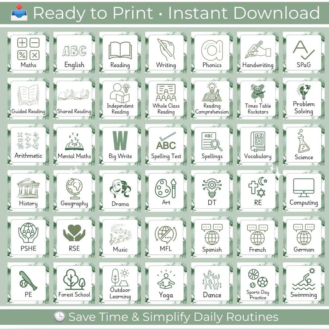 Visual Timetable Botanical Editable – 90+ Routine Cards KS1 KS2 | Calm ...