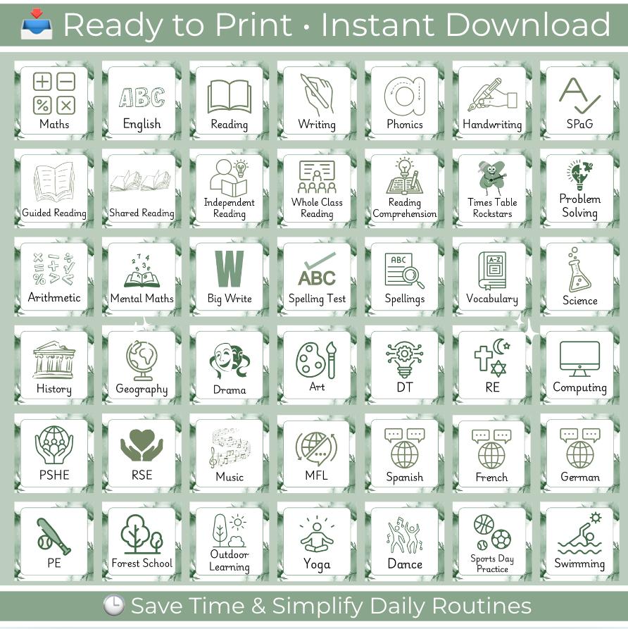 Visual Timetable Botanical Editable – 90+ Routine Cards KS1 KS2 | Calm ...