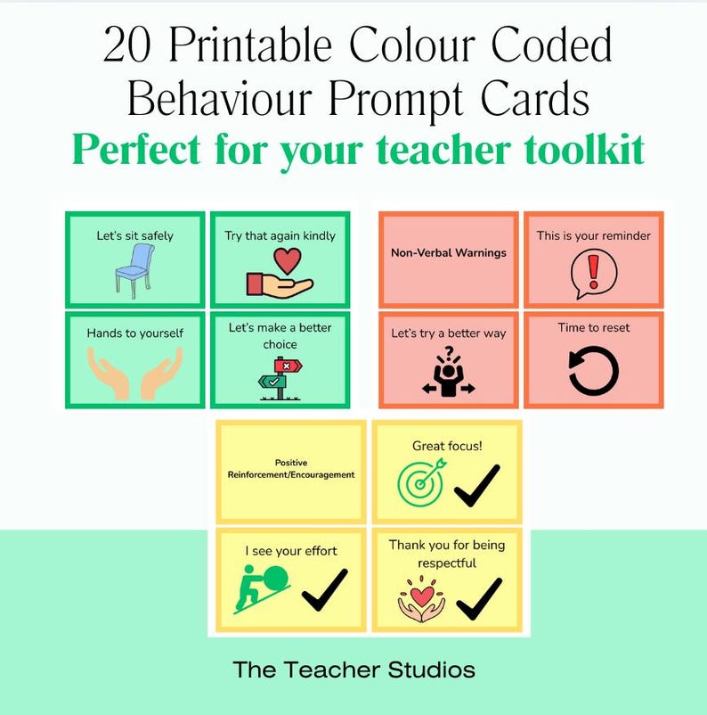 Printable Behaviour Reminder Cards for Supply Teachers | Colour-coded ...