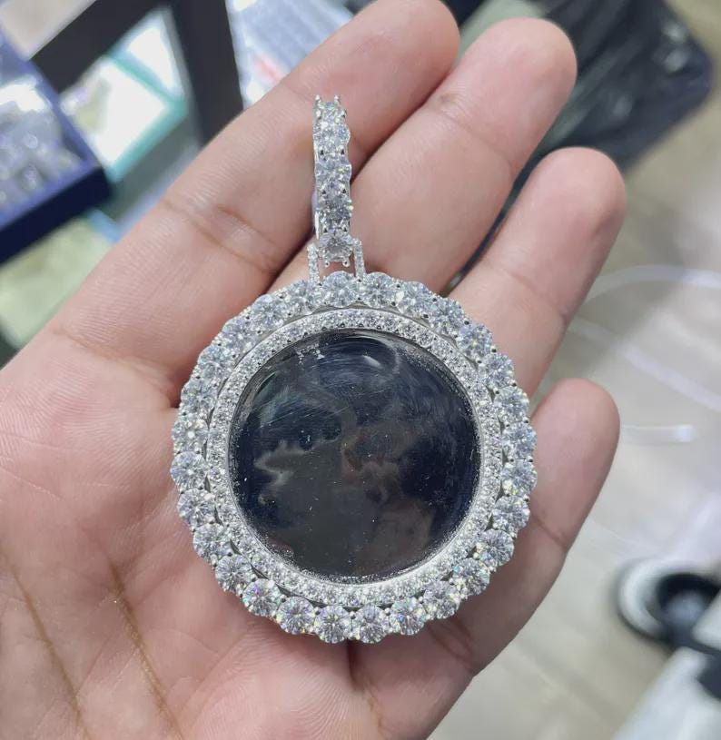 Diamond Memory Frame Pendant, 14k White Gold Plated 925 Silver ...