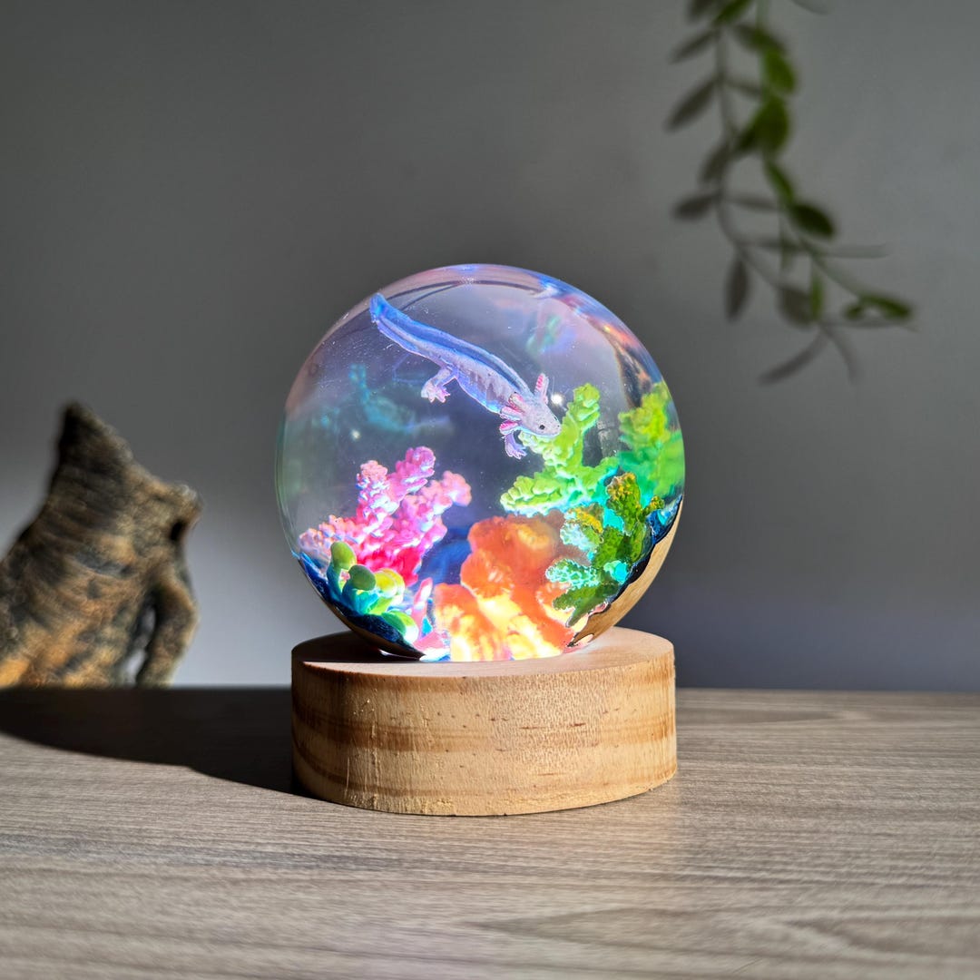 Axolotl Resin Globe Lamp – Tropical Coral Night Light, Handmade Ocean ...