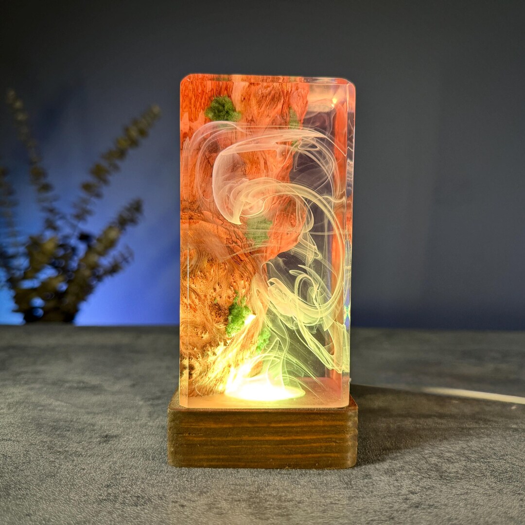 Red Mist Resin Lamp – Smoke Effect Epoxy Light With Moss & Stone ...