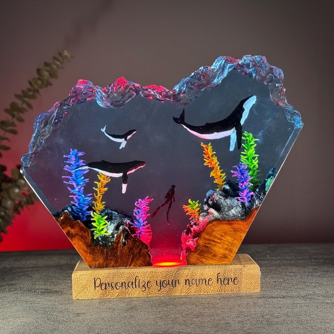 Orca Whale Resin Ocean Lamp – Diver & Coral LED Night Light | Custom ...