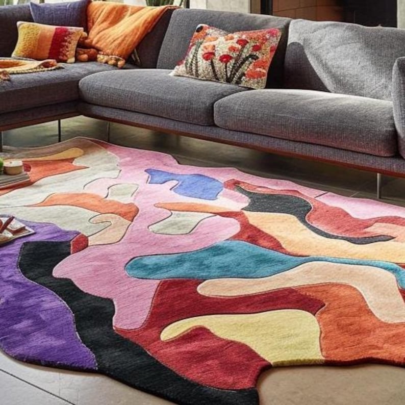 Colorful Abstract Hand Tufted Wool 8x10 Area Rugs for Kids Room, Modern ...