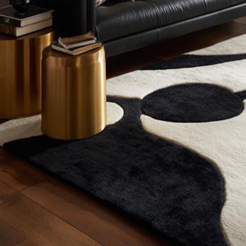 Modern Black White Wave Pattern Hand Tufted Wool 8x10 Area Rugs for ...