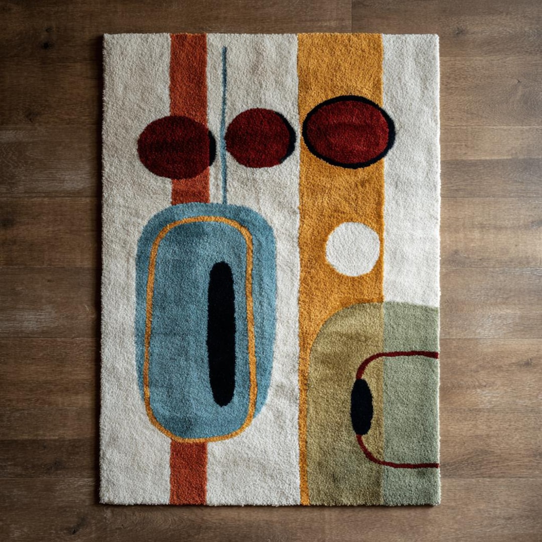 Modern Teal Green Mustard Ivory Retro Geometric Hand Tufted 8x10 Wool ...