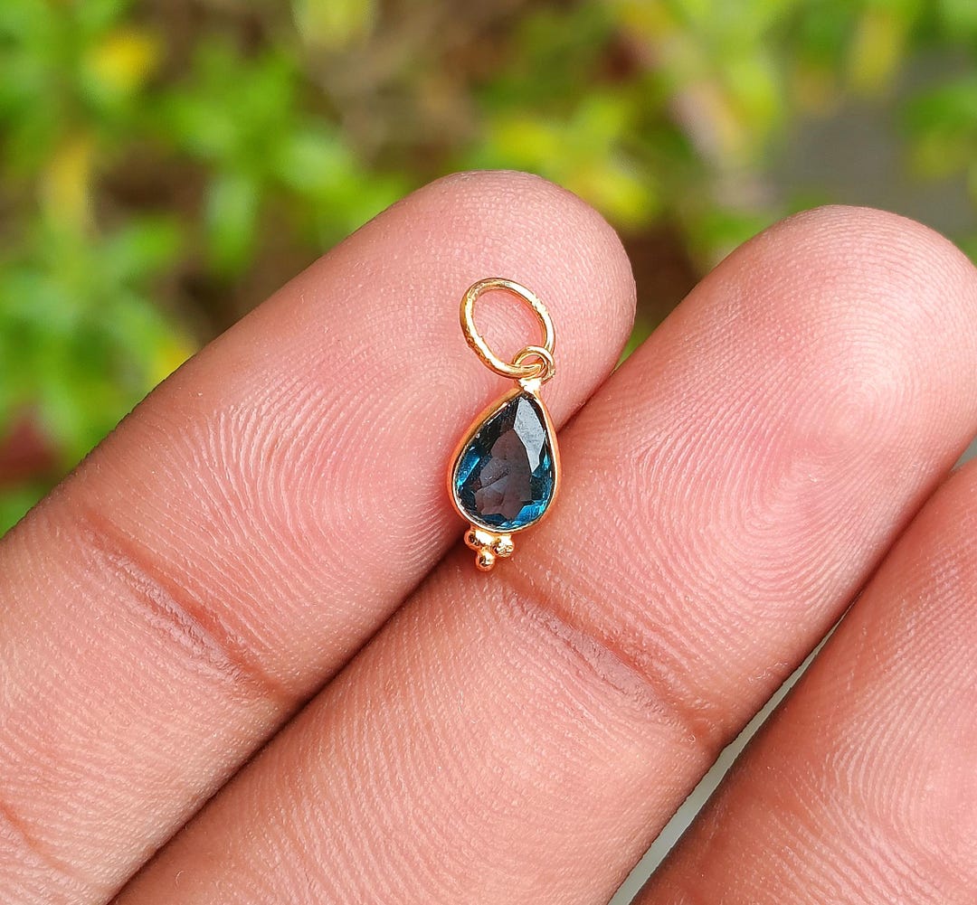 Handmade 18k Solid Gold London Blue Topaz Pear Charm - Etsy