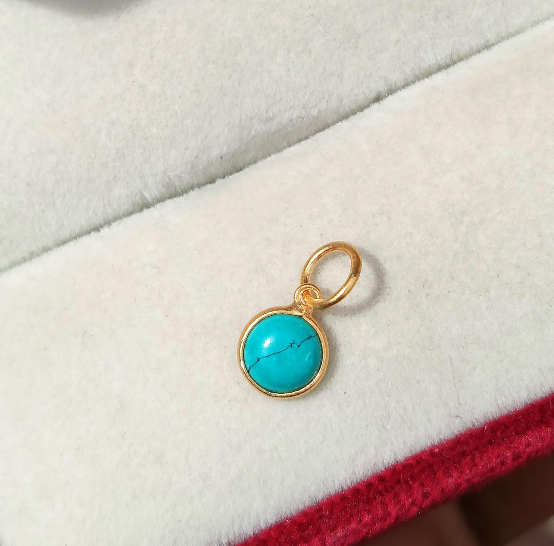 18k Solid Gold Turquoise Charm Pendant: Handmade Dainty Jewelry - Etsy