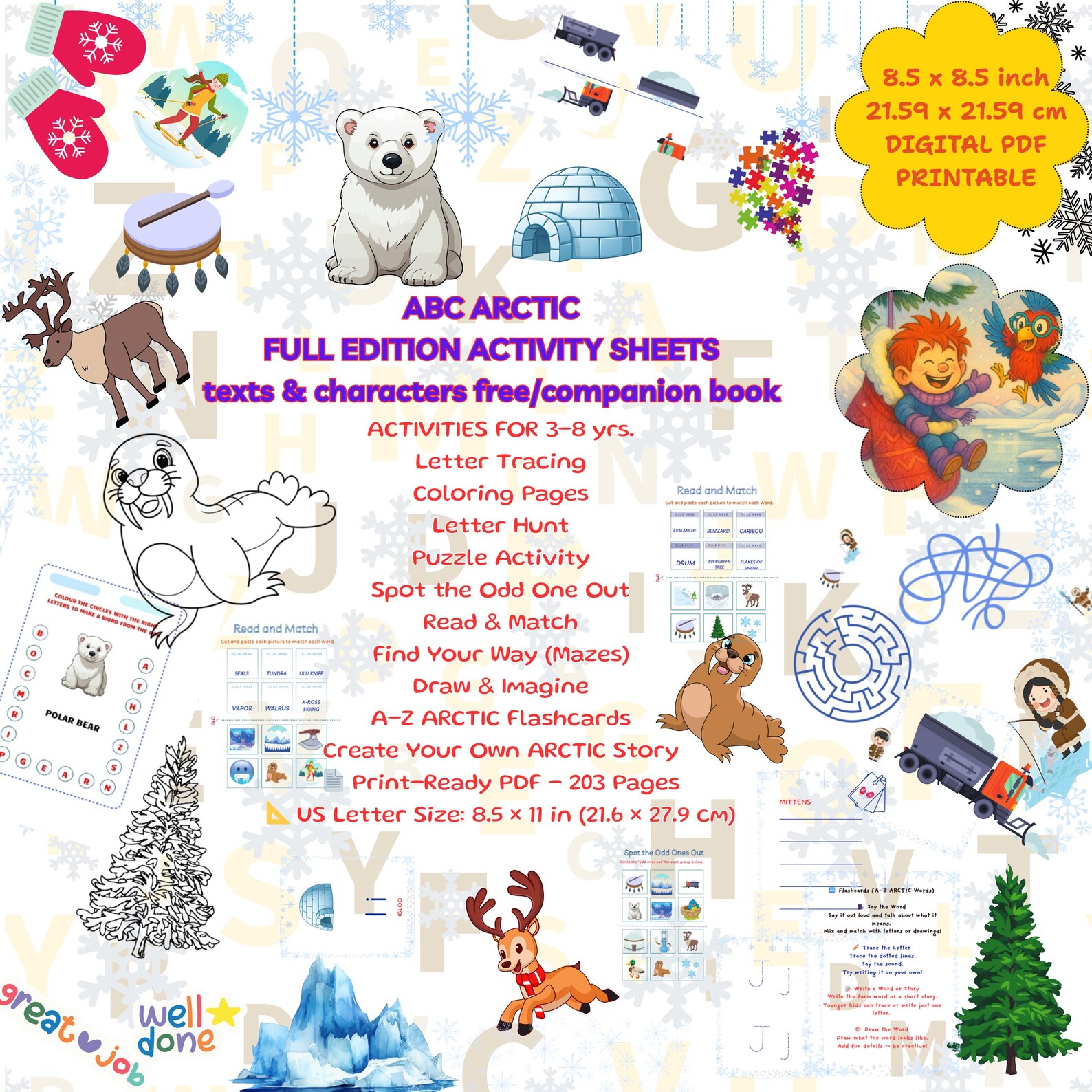 ABC Arctic Activity Sheets • Printable PDF for Kids • 8.5"x11" • Fun ...