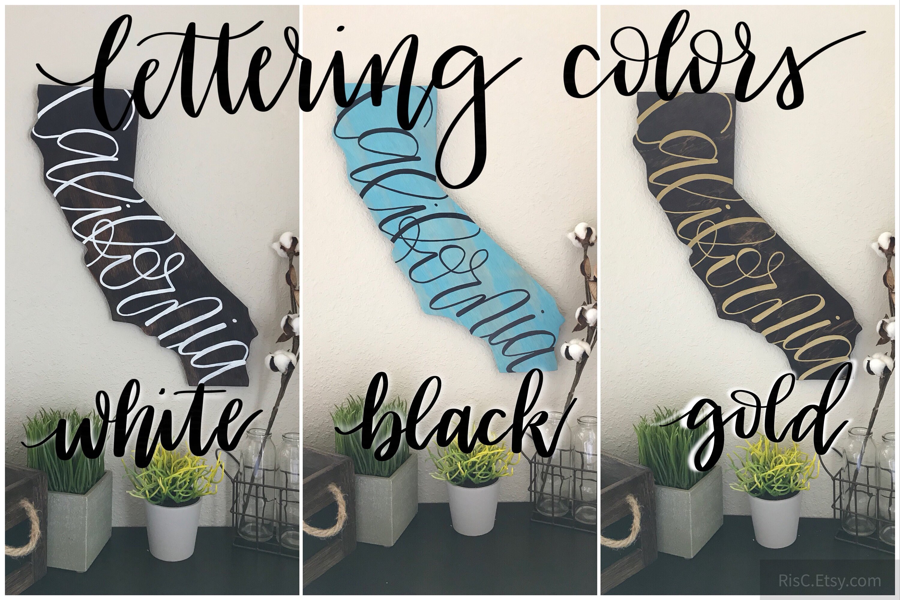 Large California Sign Hand Lettered Calligraphy on CA Shaped | Etsy