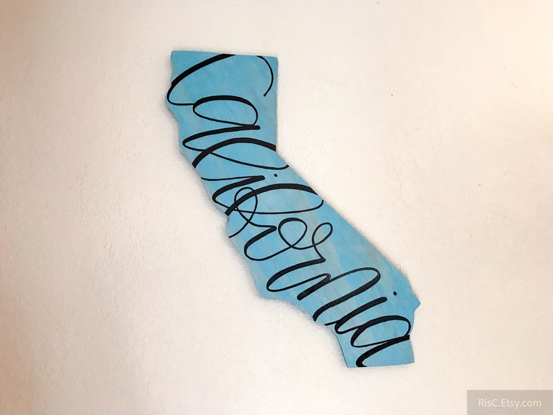 Large California Sign Hand Lettered Calligraphy on CA Shaped | Etsy