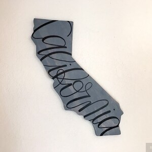 Large California Sign, Hand Lettered Calligraphy on CA Shaped Wooden ...